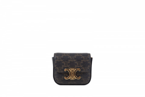 Celine Mini Triomphe Bag in Triomphe Canvas and Calfskin Tan - GLAB.VN
